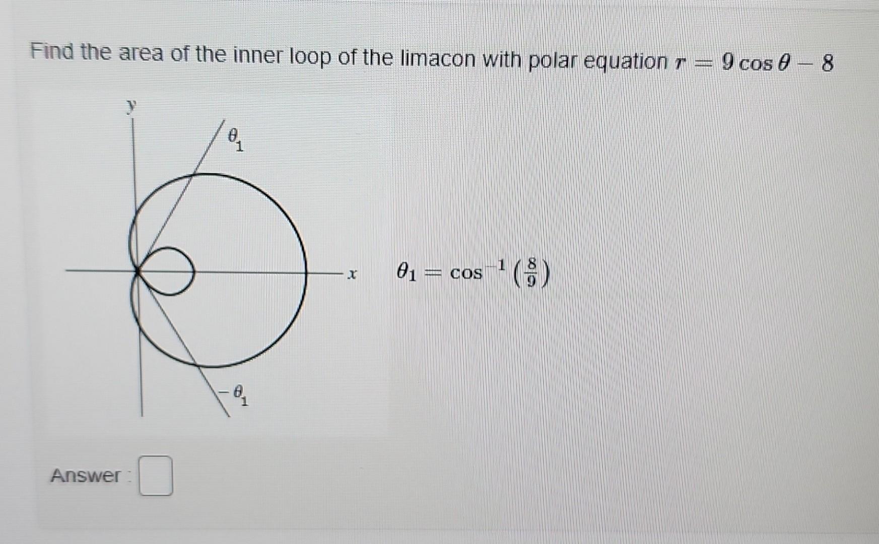 Solved Find the area of the inner loop of the limacon with | Chegg.com