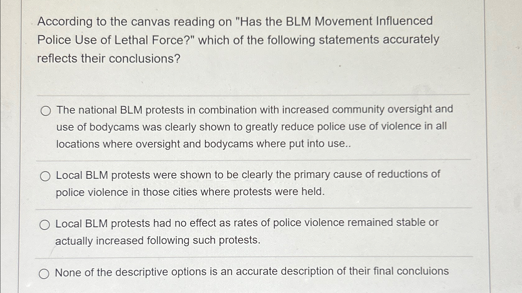 Solved According to the canvas reading on "Has the BLM | Chegg.com