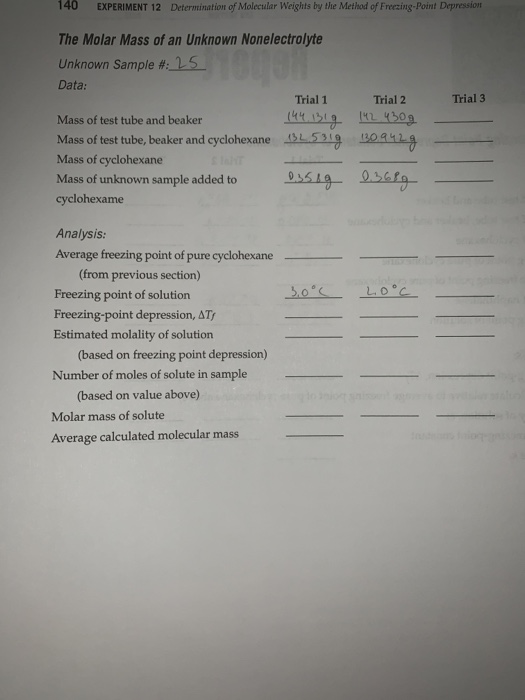 Solved EXERCISE 15 NAME LAS SECTION DATE Report The Freezing | Chegg.com