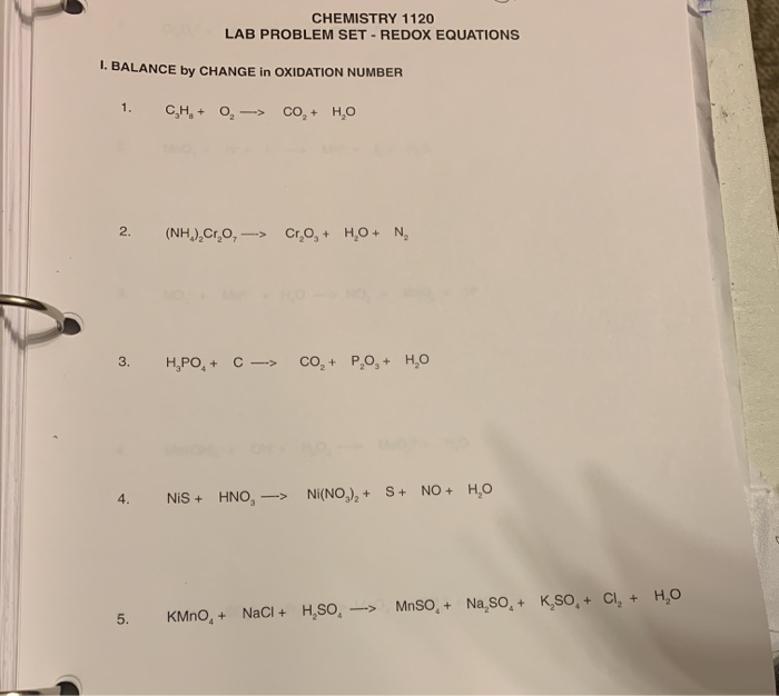 Solved CHEMISTRY 1120 LAB PROBLEM SET - REDOX EQUATIONS I. | Chegg.com