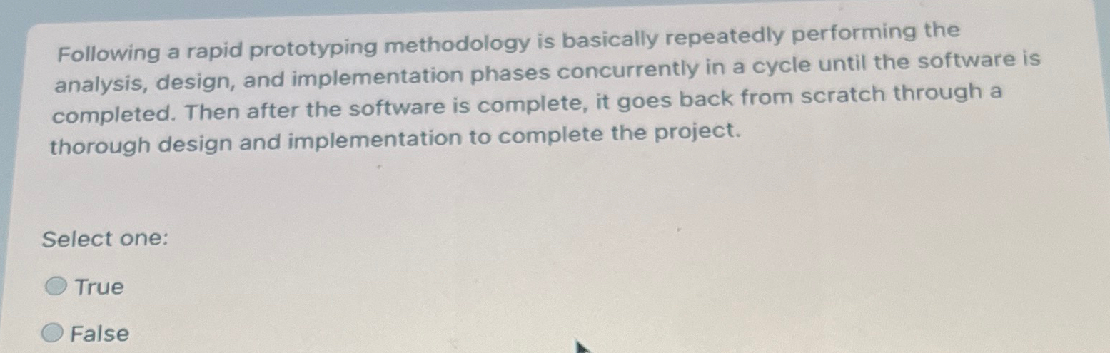 Solved Following a rapid prototyping methodology is | Chegg.com