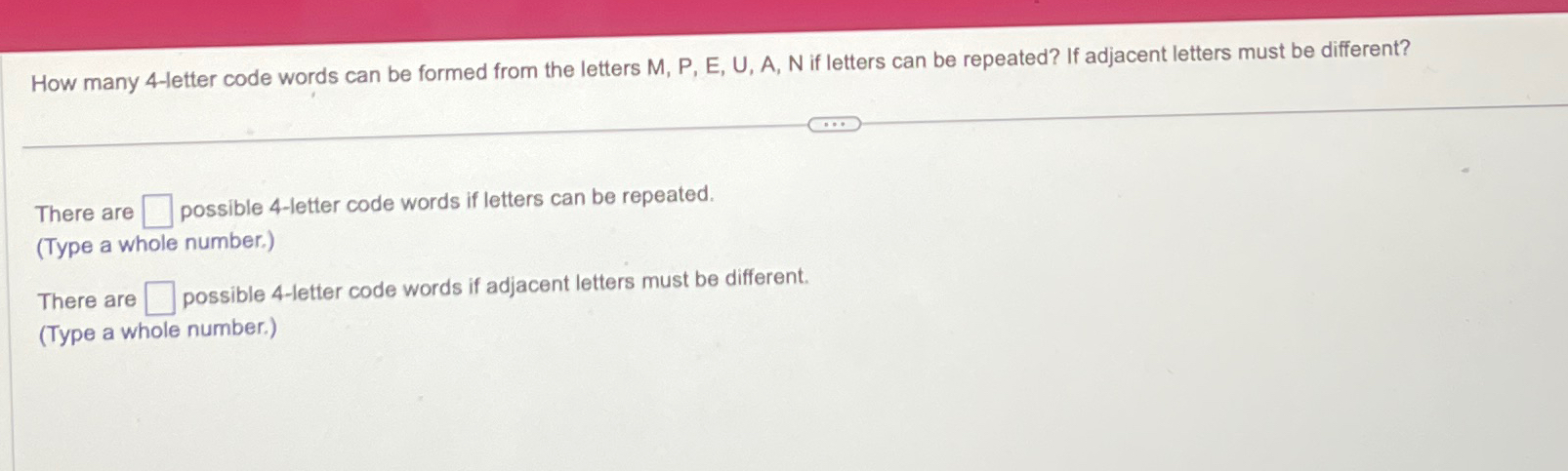 Solved How many 4-letter code words can be formed from the | Chegg.com