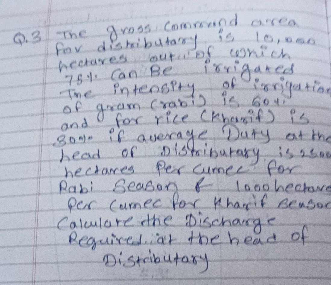 Solved Q.3 The gross commend area For distributary is 10,000 | Chegg.com
