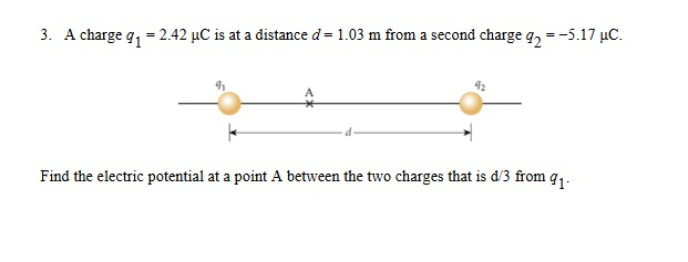 Solved A charge q1=2.42μC is at ﻿a distance d=1.03m ﻿from a | Chegg.com