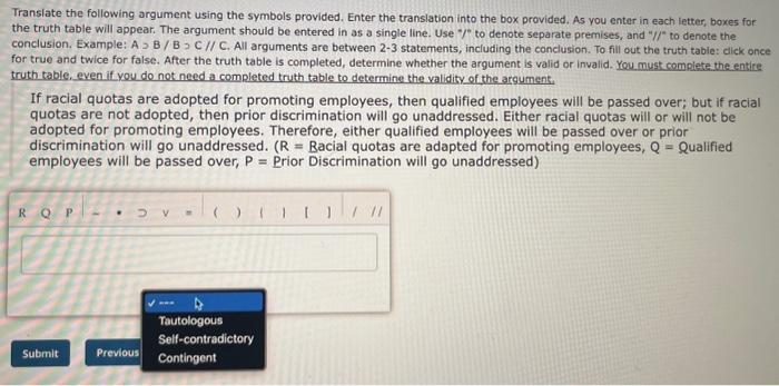 Translate the following argument using the symbols | Chegg.com