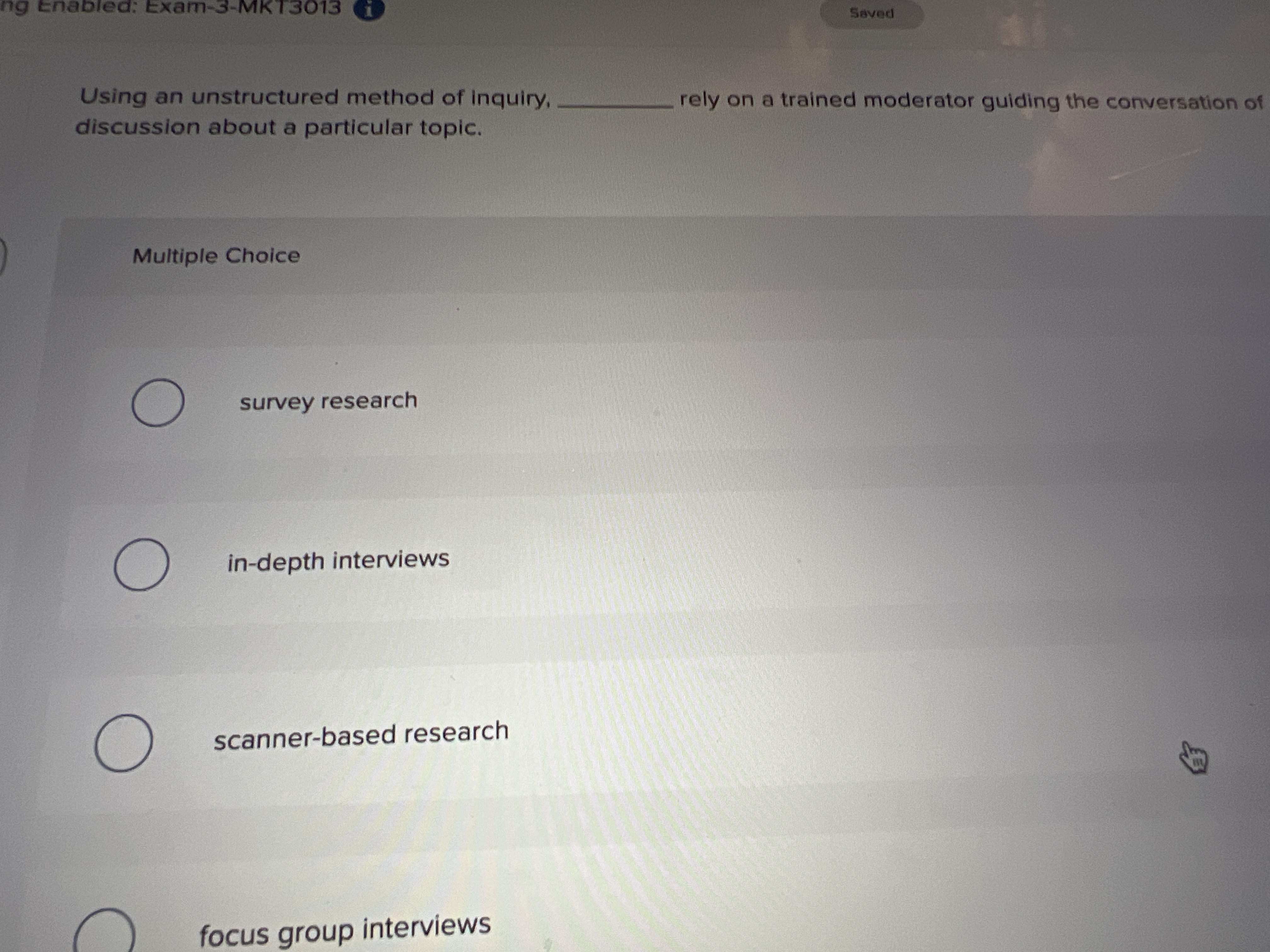 Solved Using an unstructured method of inquiry,rely on a | Chegg.com