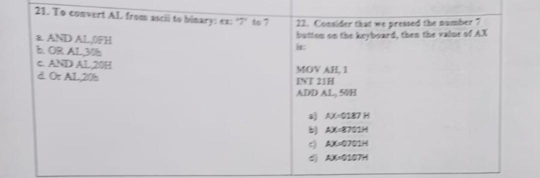 Solved 21. To convert AL, from ancili ts binary: ex: ′ to 7 | Chegg.com