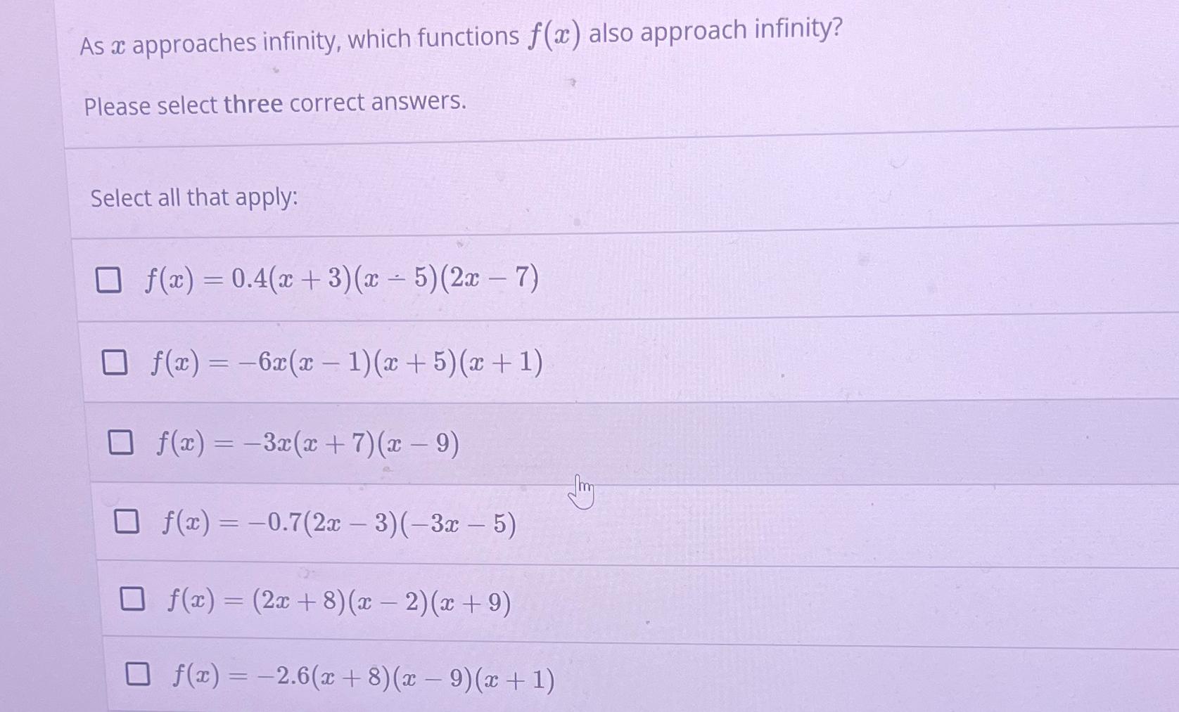 Solved As X ﻿approaches Infinity Which Functions F X ﻿also