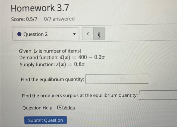 Solved Given: ( x is number of items) Demand function: | Chegg.com