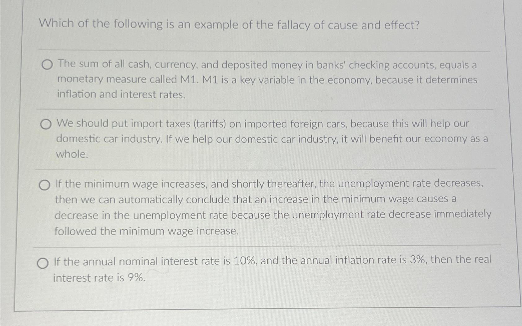 Solved Which of the following is an example of the fallacy | Chegg.com