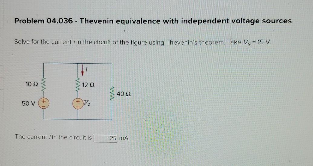 Solved Problem 04.036 - Thevenin equivalence with | Chegg.com