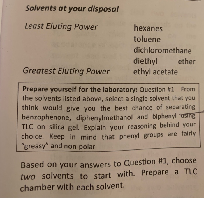Solved Solvents at your disposal Least Eluting Power hexanes | Chegg.com