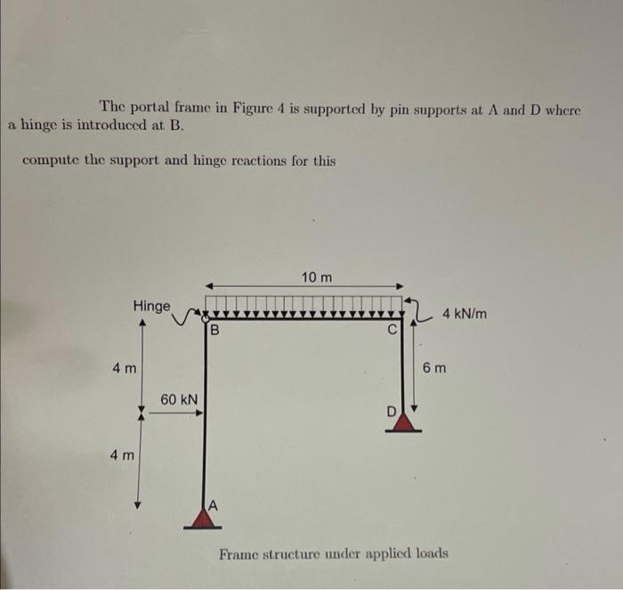 Solved The portal frame in Figure 4 is supported by pin | Chegg.com
