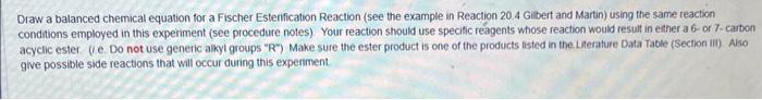 Draw a balanced chemical equation for a Fischer | Chegg.com