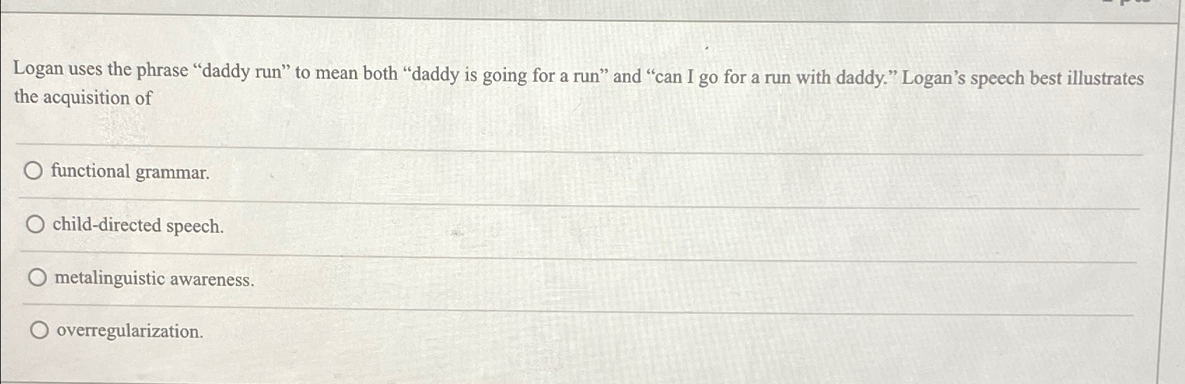 Solved Logan uses the phrase "daddy run" to mean both "daddy | Chegg.com
