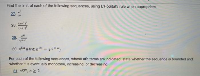 Solved Find the limit of each of the following sequences, | Chegg.com