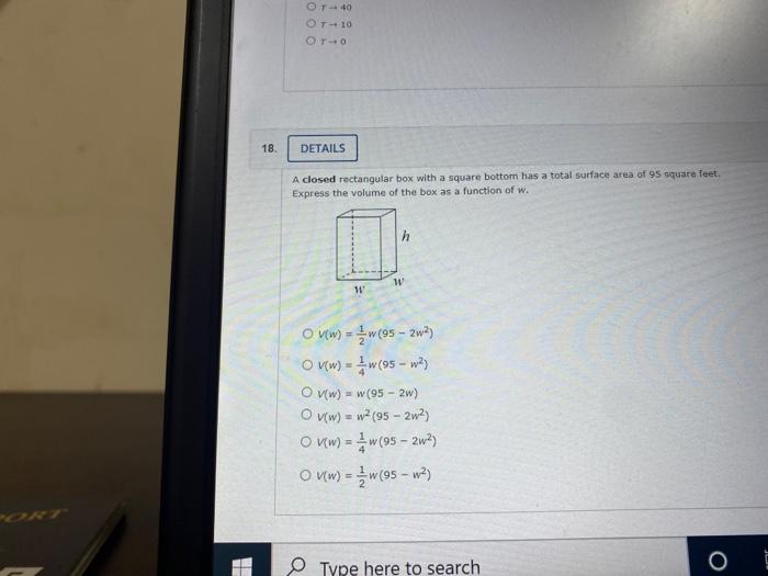 Solved A closed ractangular box with a square bottom has a | Chegg.com