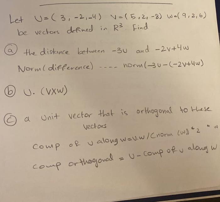 Solved Let U=(3,−2,−4)V=(5,2,−8)ω=(9,2,6) be vectors defined | Chegg.com