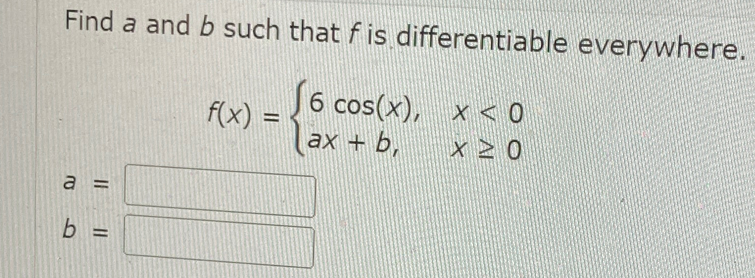 Solved Find a and b ﻿such that f ﻿is differentiable | Chegg.com