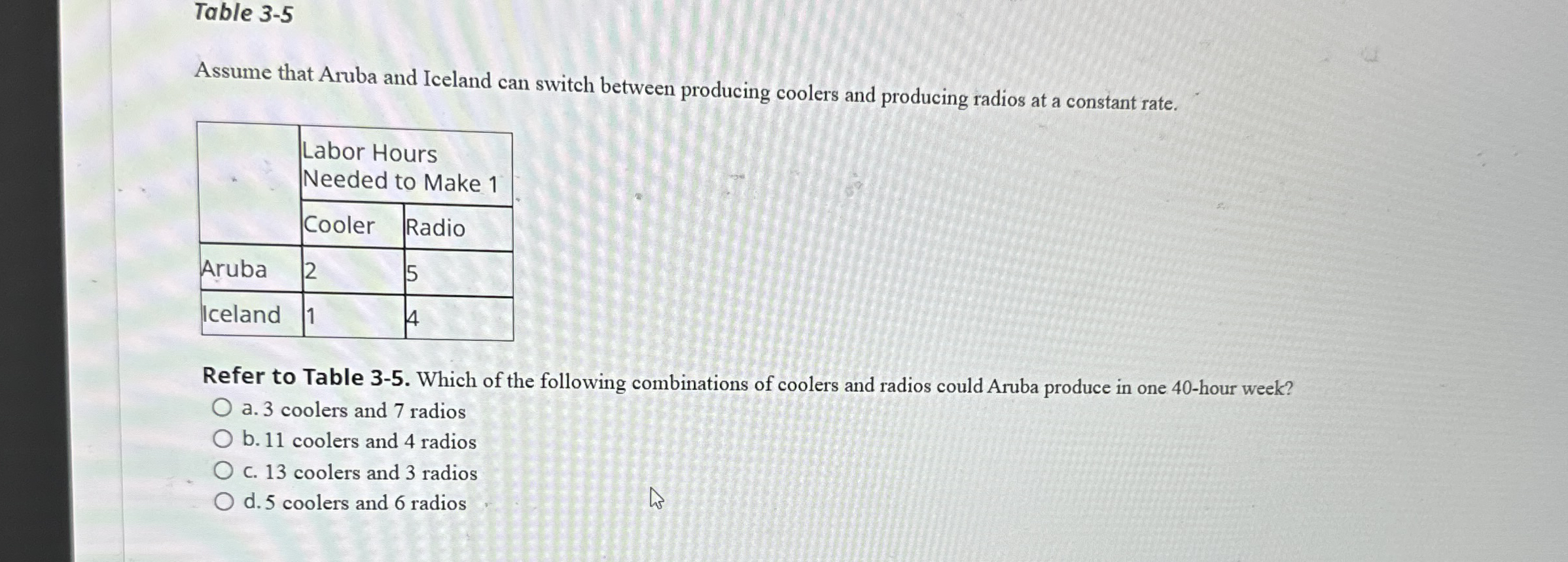 Solved Table 3-5Assume that Aruba and Iceland can switch | Chegg.com