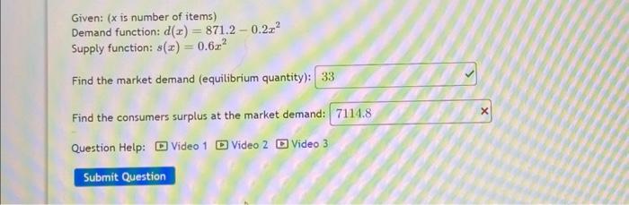 Given: ( x is number of items) Demand function: | Chegg.com