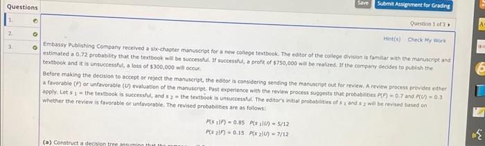 Solved Save Questions Submit Assignment for Grading 1. | Chegg.com