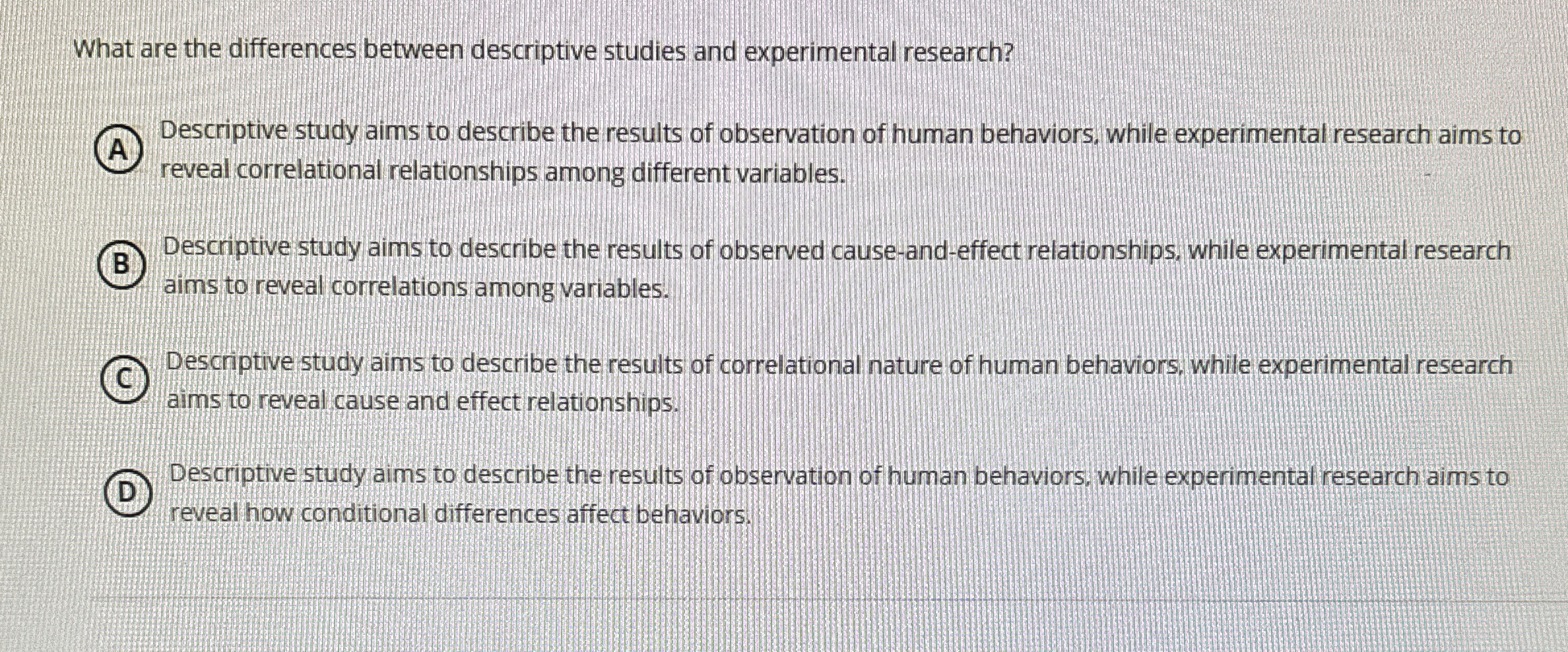 Solved What are the differences between descriptive studies | Chegg.com