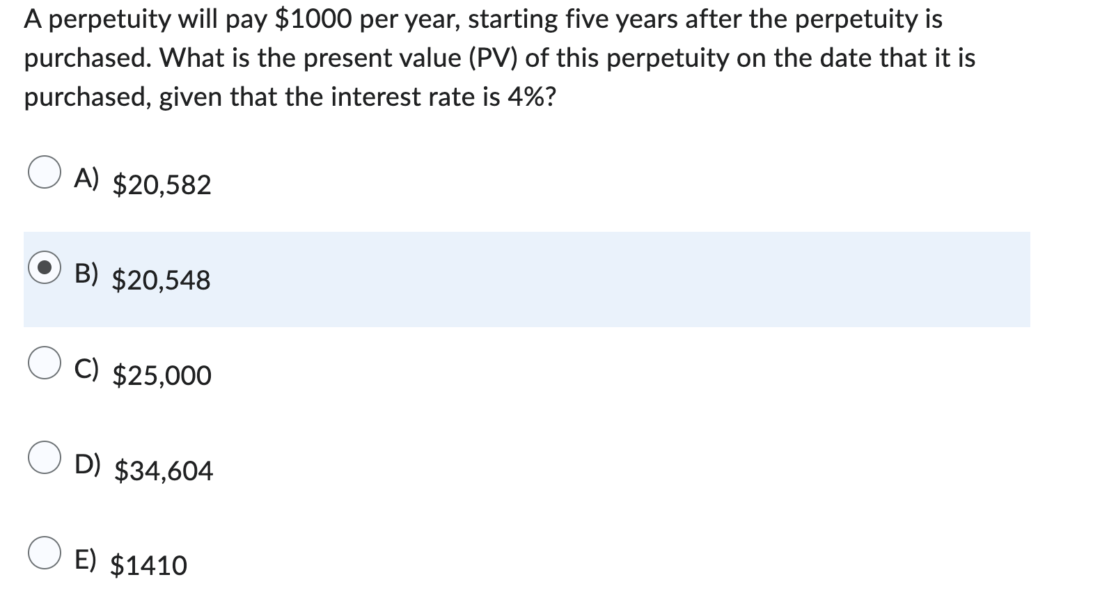 Solved A perpetuity will pay $1000 ﻿per year, starting five | Chegg.com