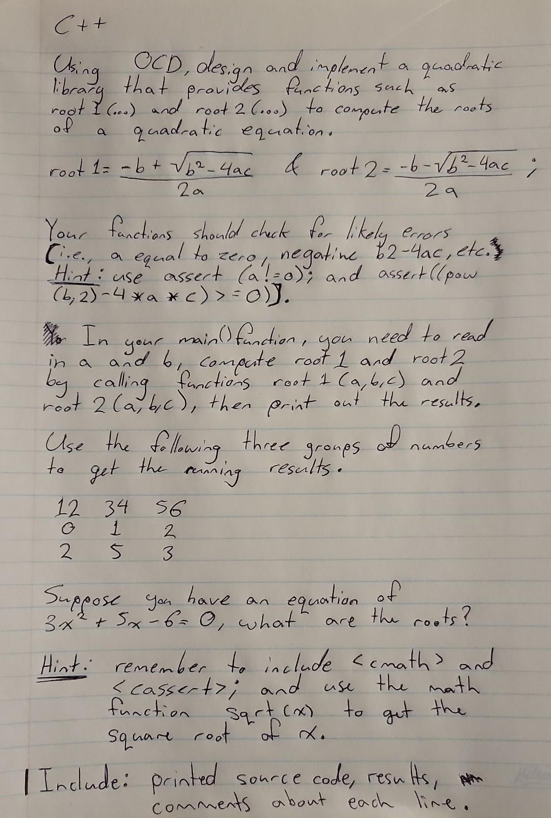 Solved Using OCD, design and implement a quadratic library | Chegg.com