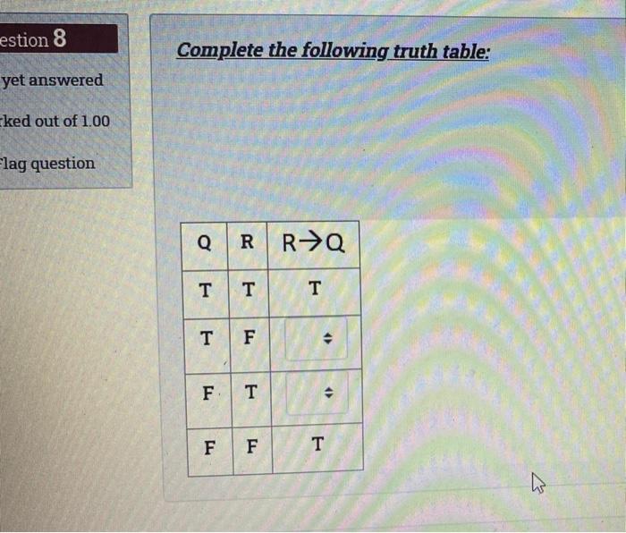 Solved estion 8 Complete the following truth table: yet | Chegg.com Solved estion 8 Complete the following truth table: yet | Chegg.com