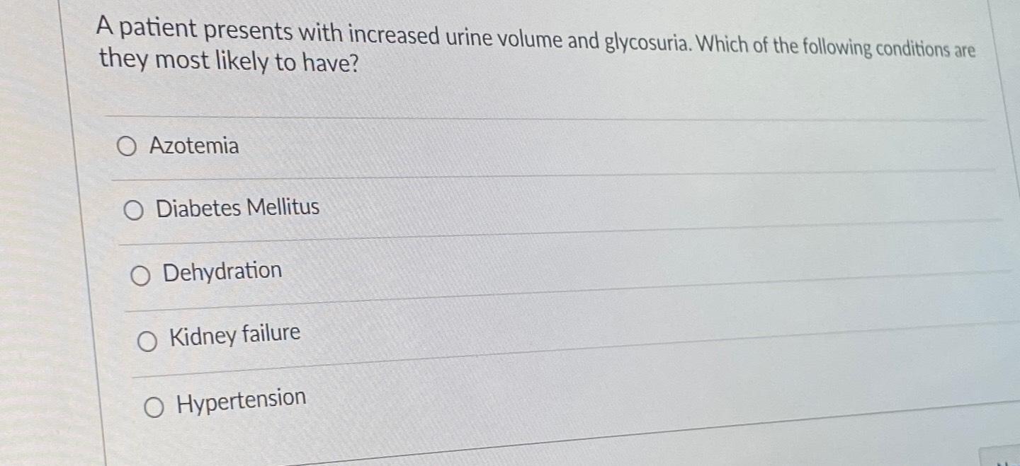 Solved A patient presents with increased urine volume and | Chegg.com