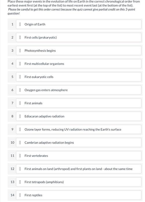 Solved Place these major events in the evolution of life on | Chegg.com