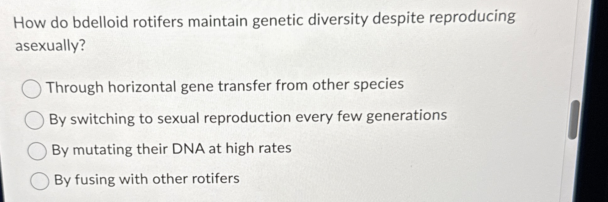 How do bdelloid rotifers maintain genetic diversity | Chegg.com
