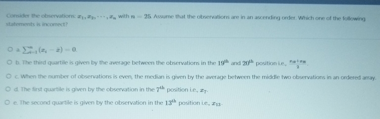 Solved Consider the observations: x1,x2,cdots,xn ﻿with n=25. | Chegg.com