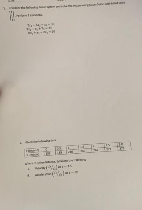 Solved 1. Consider the following linear system and solve the | Chegg.com