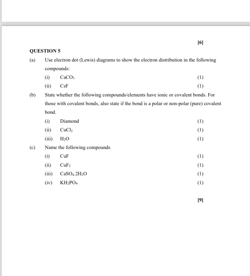 Solved 6QUESTION 5(a) ﻿Use electron dot (Lewis) ﻿diagrams to | Chegg.com