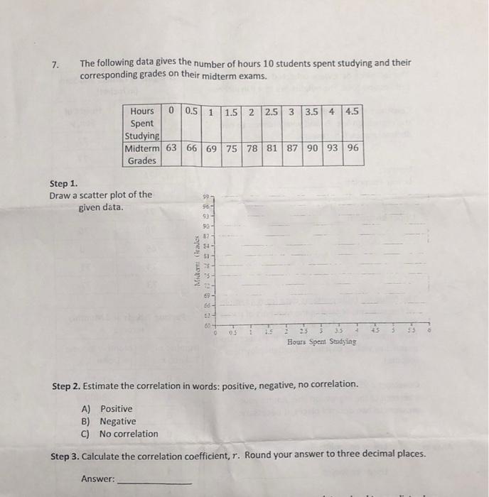 Solved 7. The following data gives the number of hours 10 | Chegg.com