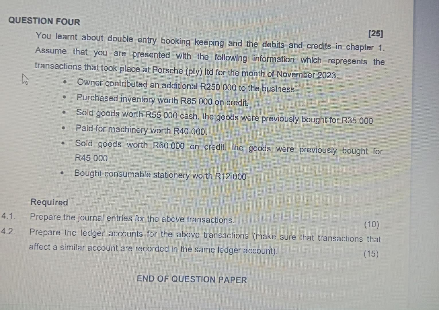 Solved QUESTION FOUR[25]You learnt about double entry | Chegg.com