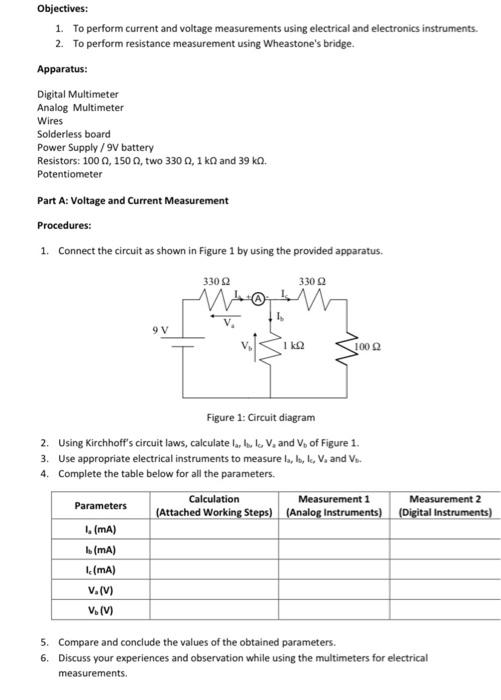 Solved Objectives: 1. To perform current and voltage | Chegg.com