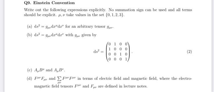 Solved Q9. Einstein Convention Write out the following | Chegg.com
