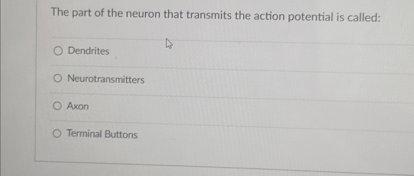 Solved The part of the neuron that transmits the action | Chegg.com