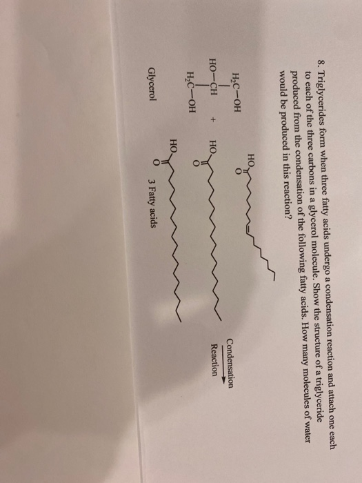 Solved 8. Triglycerides form when three fatty acids undergo | Chegg.com