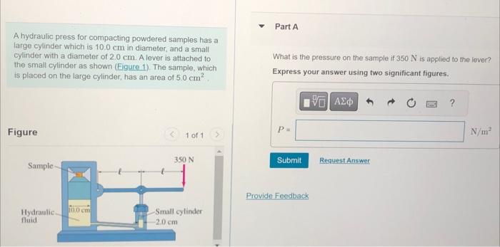 Solved A hydraulic press for compacting powdered samples has | Chegg.com