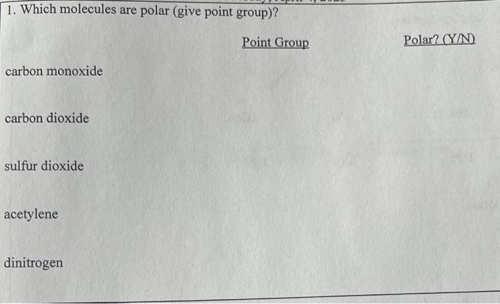 Solved 1. Which molecules are polar (give point group)? | Chegg.com