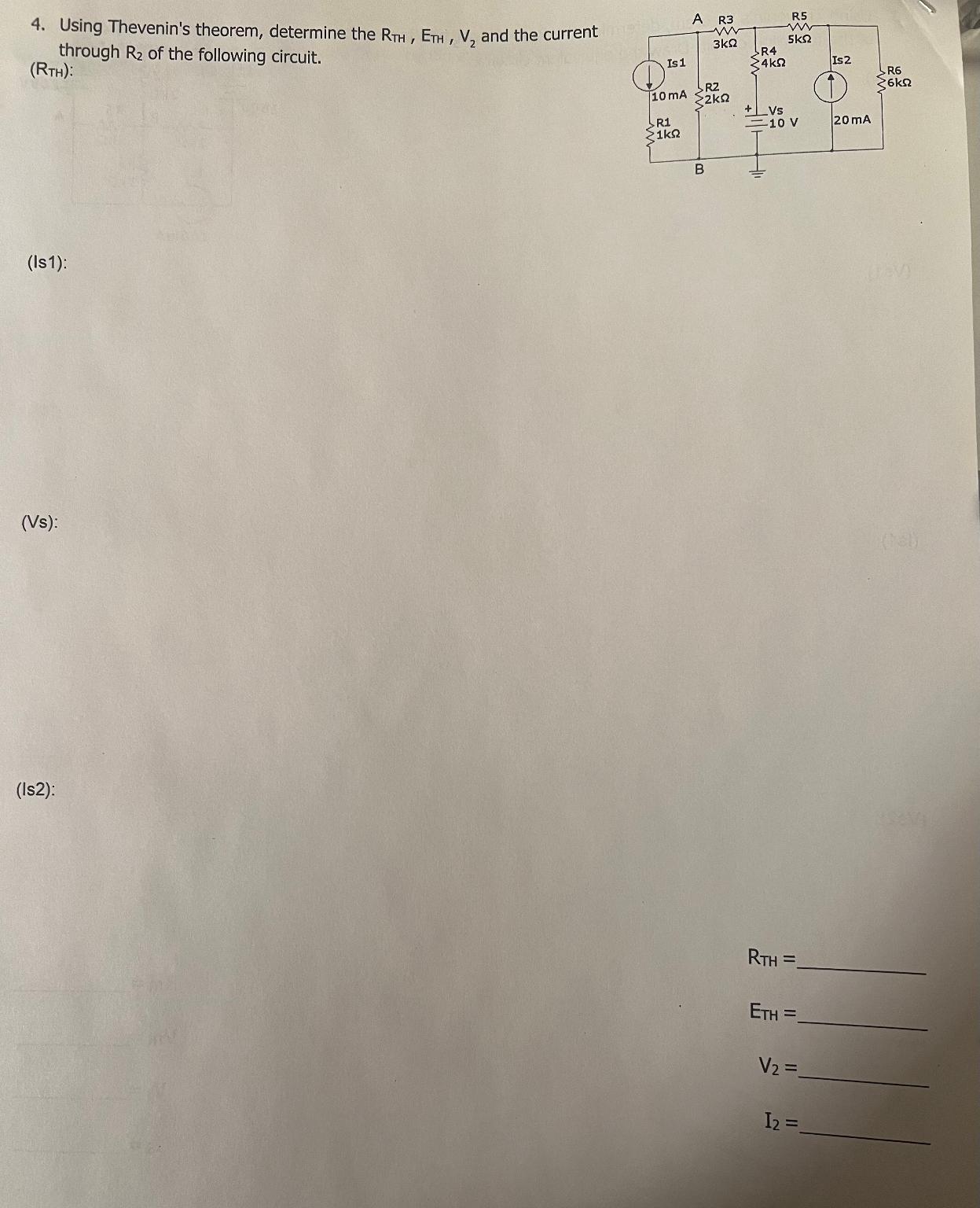 Solved Using Thevenin's theorem, determine the RTH,ETH,V2 | Chegg.com