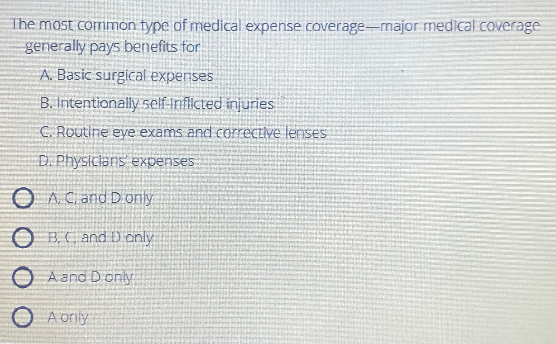 Solved The most common type of medical expense | Chegg.com