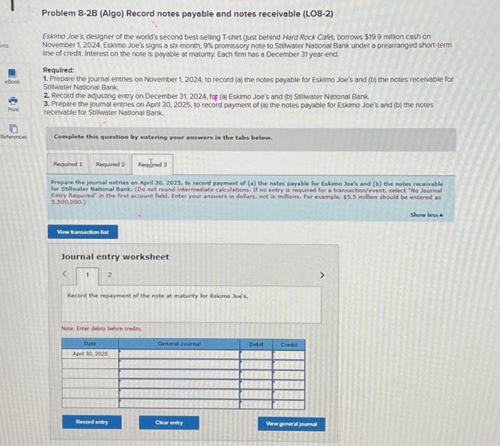 Solved Problem 8-28 (Algo) Record notes payable and notes | Chegg.com