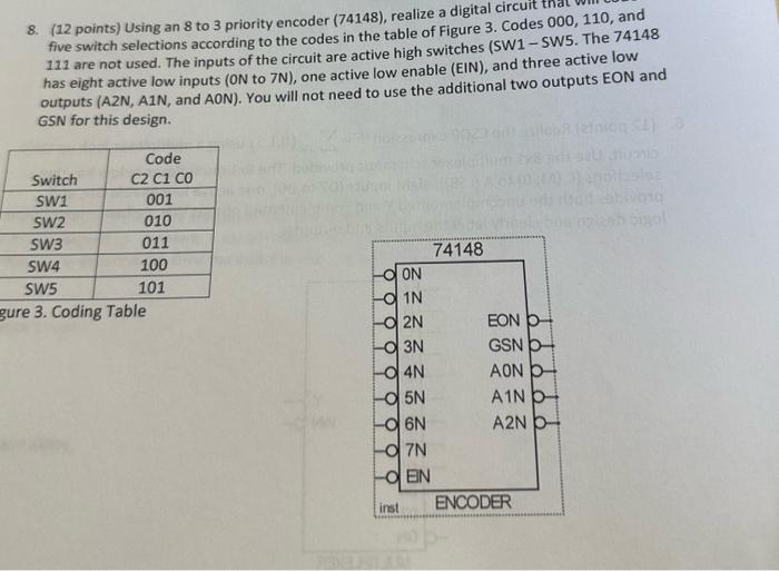 Solved 8. (12 points) Using an 8 to 3 priority encoder | Chegg.com