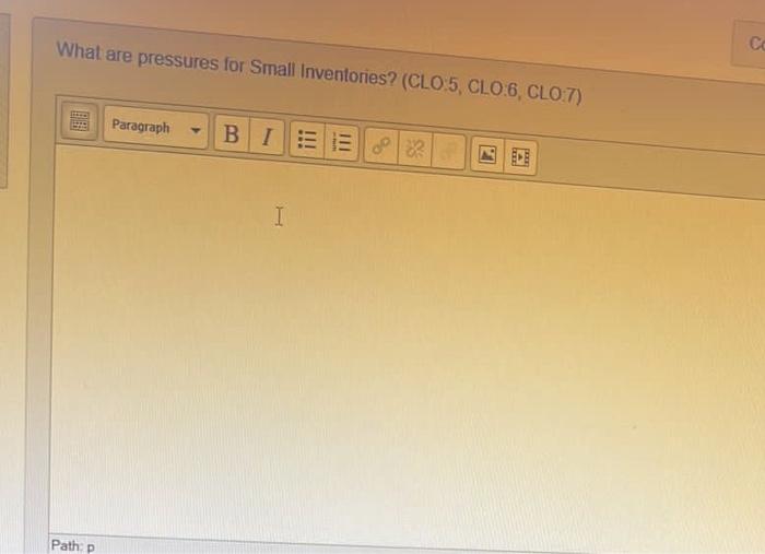Solved What are pressures for Small Inventories? (CLO:5 Cl . | Chegg.com