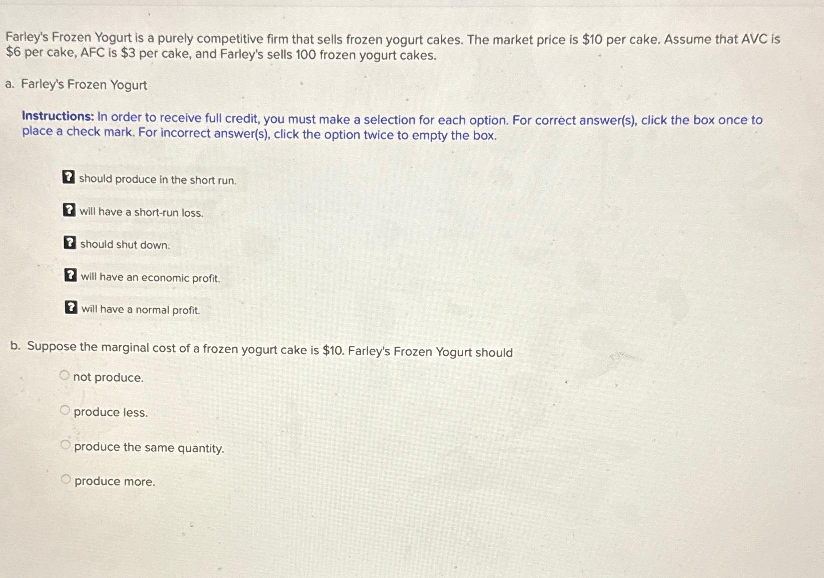 Solved Farley's Frozen Yogurt is a purely competitive firm | Chegg.com